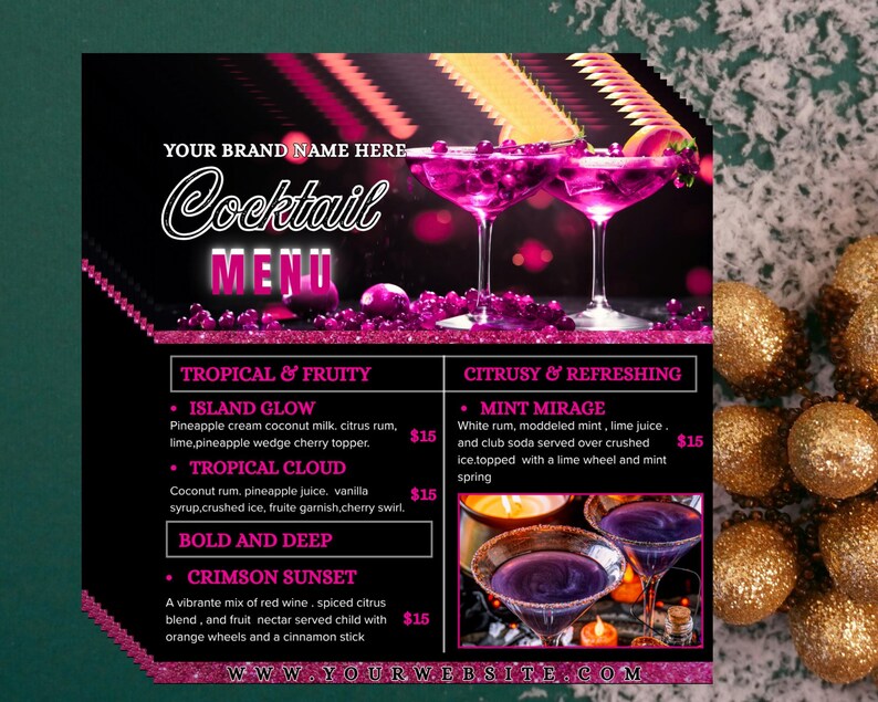 Elegant Cocktail Menu Template: Bar & Event Drink List (canva Editable ...