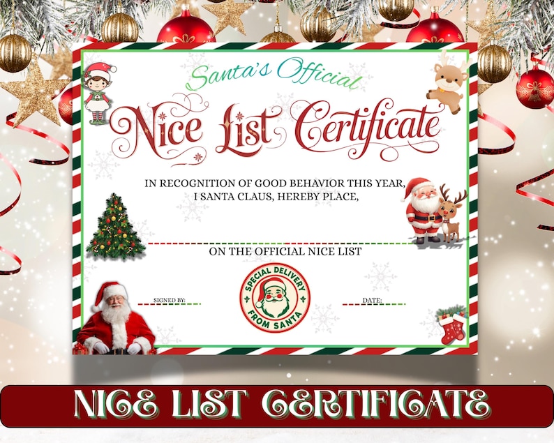 Editable Nice List Certificate | Santa Nice List Printable & Christmas ...