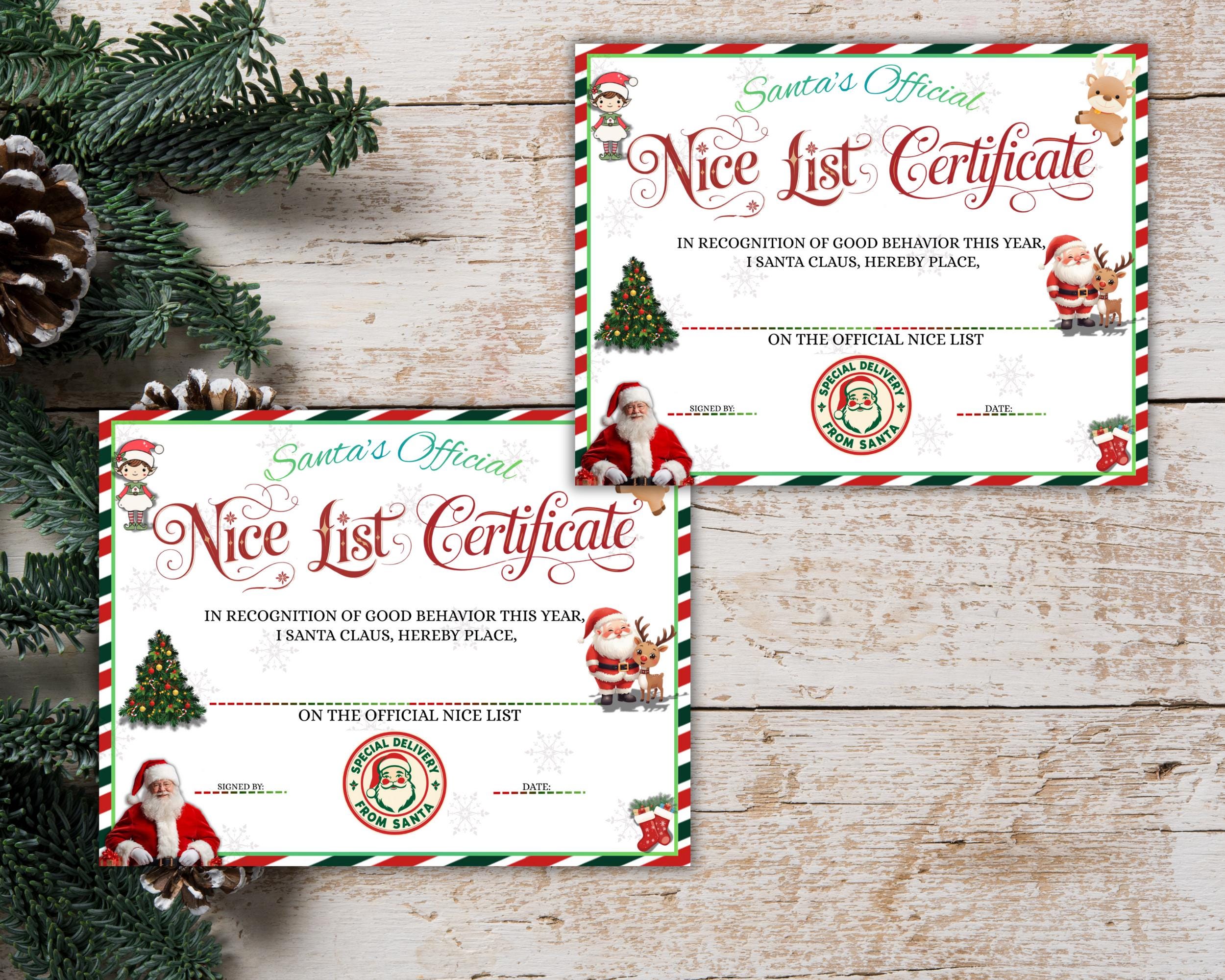 Editable Nice List Certificate | Santa Nice List Printable & Christmas ...