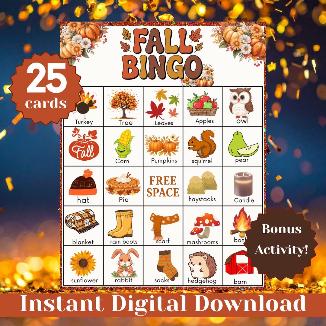 Fall Bingo Cards Autumn Bingo Game Set | Printable Fall Activity ...