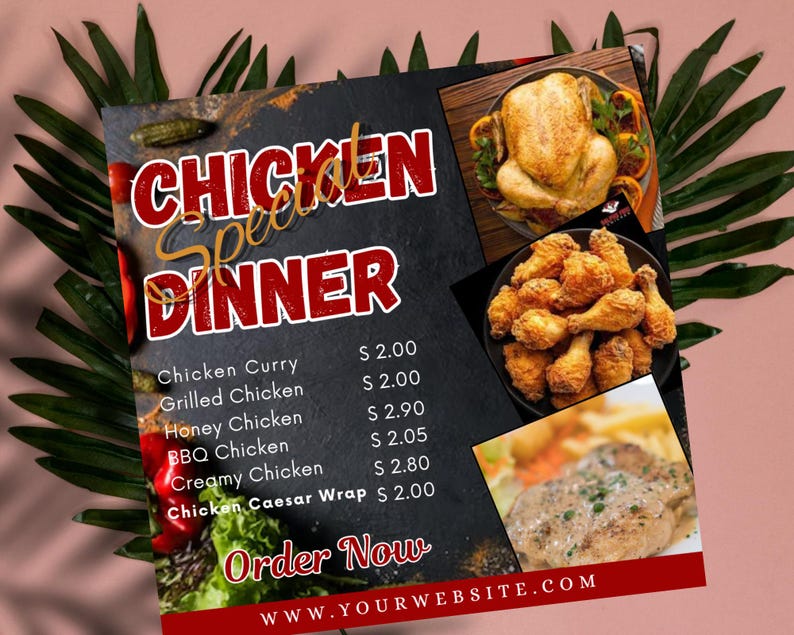Editable Chicken Dinner Flyer Template: Restaurant Food Promo ...