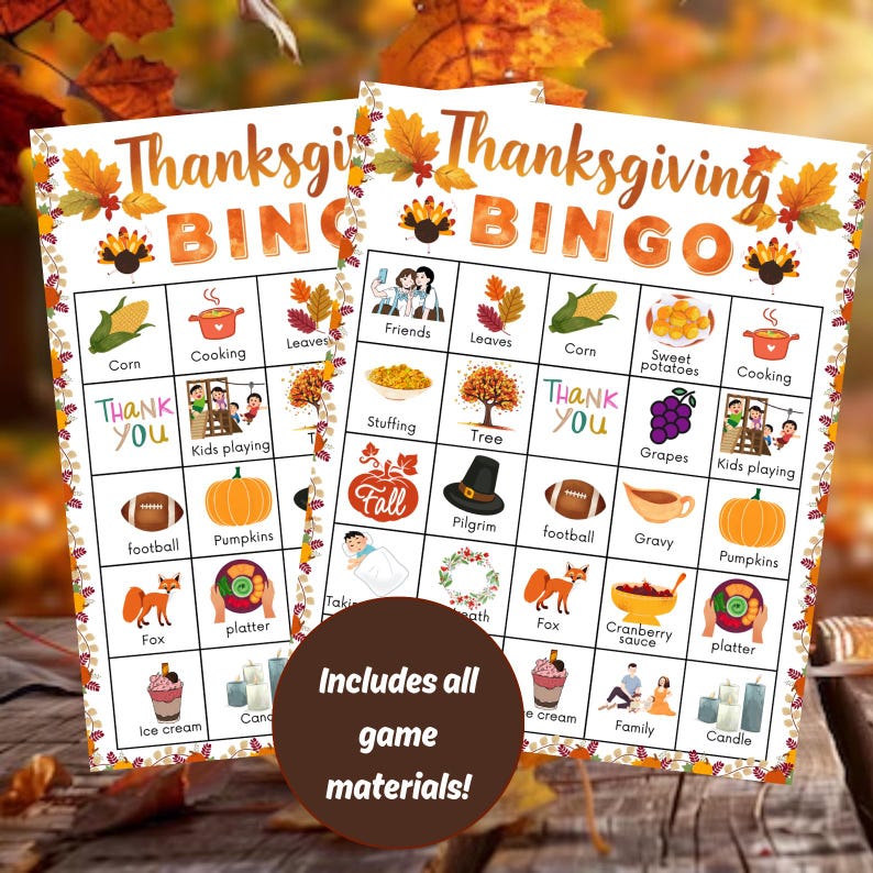 Thanksgiving Bingo, Thanksgiving Bingo Cards – Gratitude Game ...