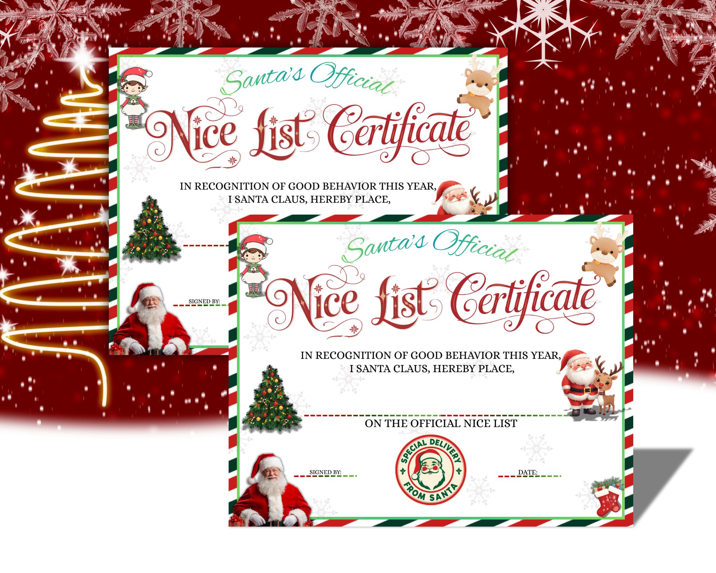 Editable Nice List Certificate | Santa Nice List Printable & Christmas ...