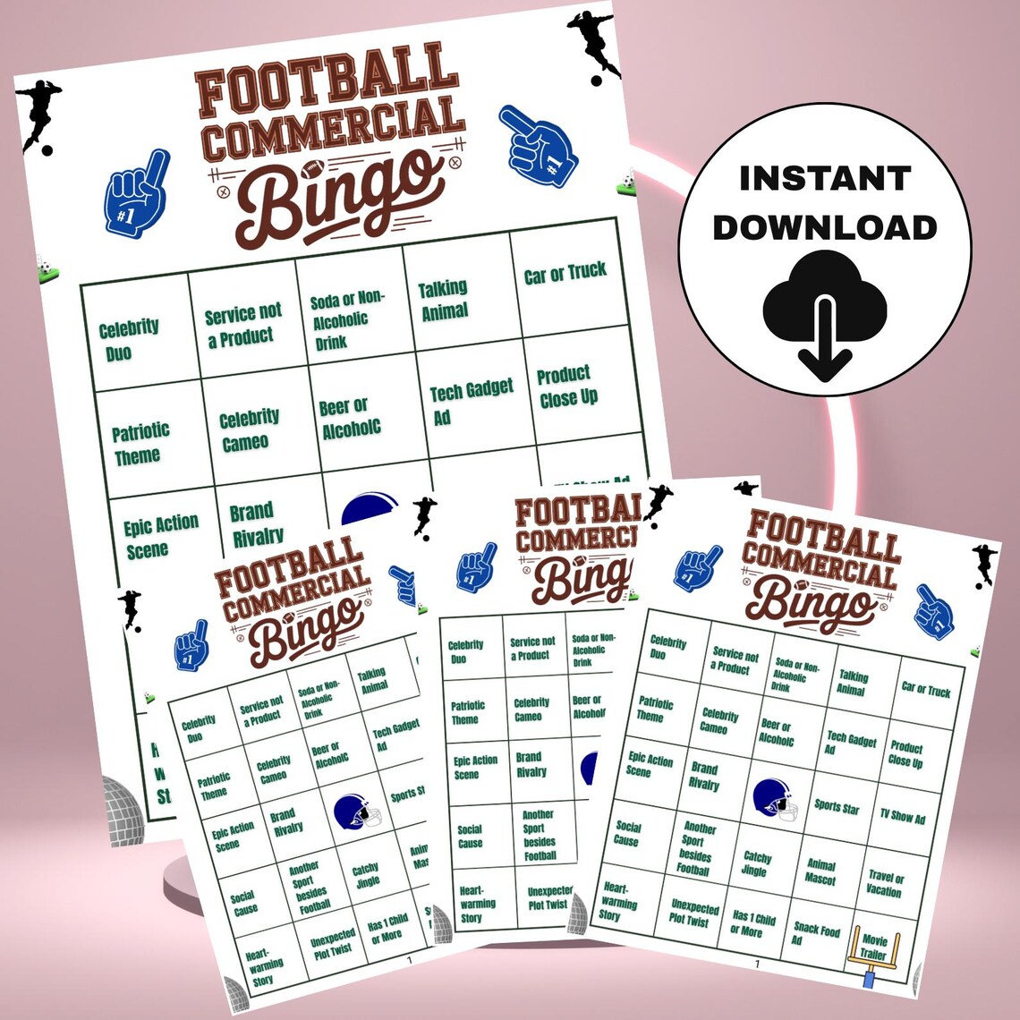 Football Party Bingo, 20 Unique Printable Football Bingo Cards ...