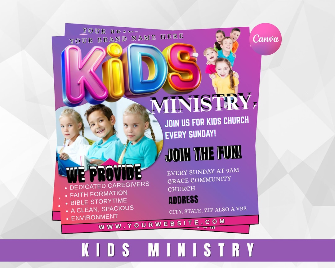 Kids Ministry Flyer Template: Editable Children's Church Event, Sunday ...