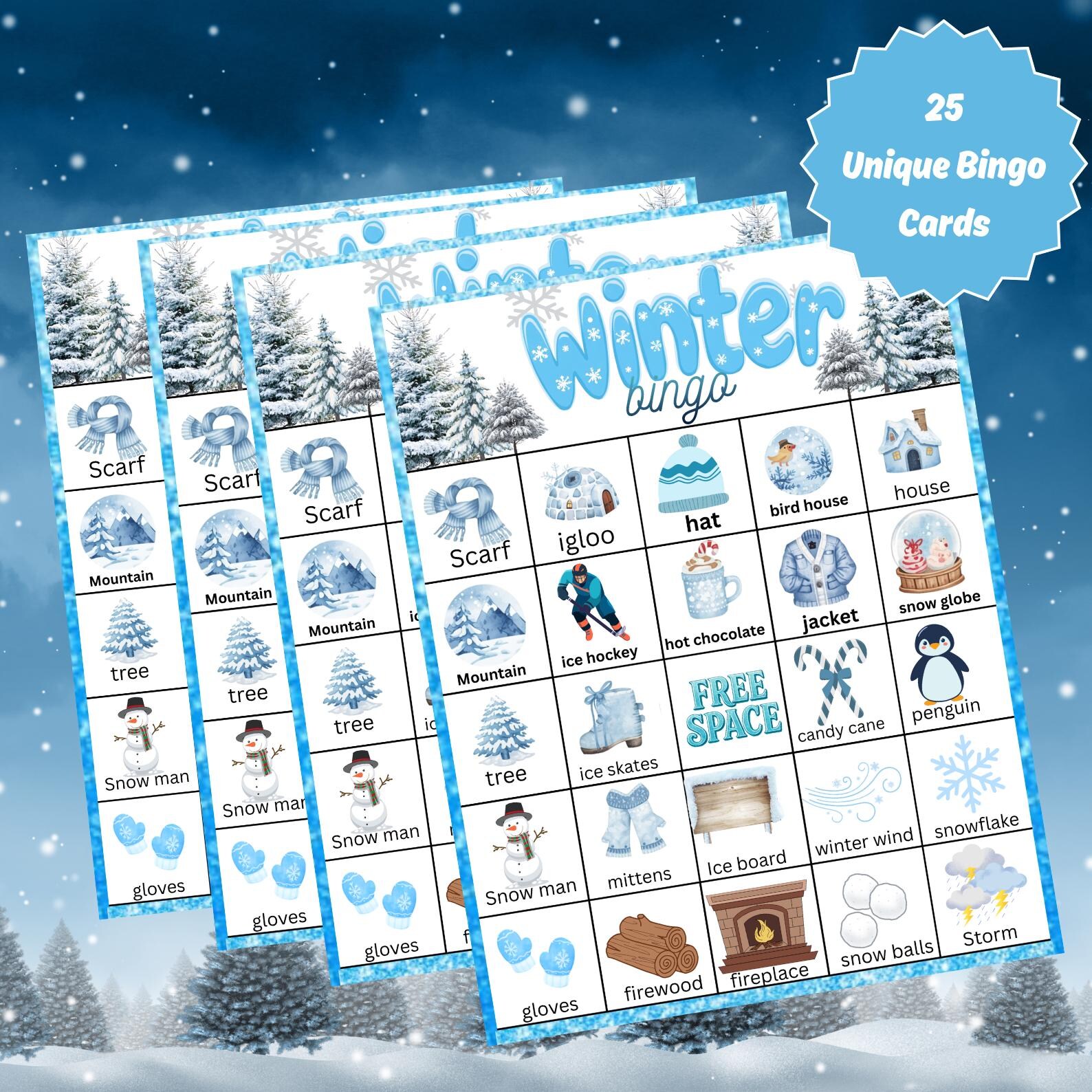 Winter Bingo Cards | Kids Bingo Cards & Holiday Bingo for Winter ...