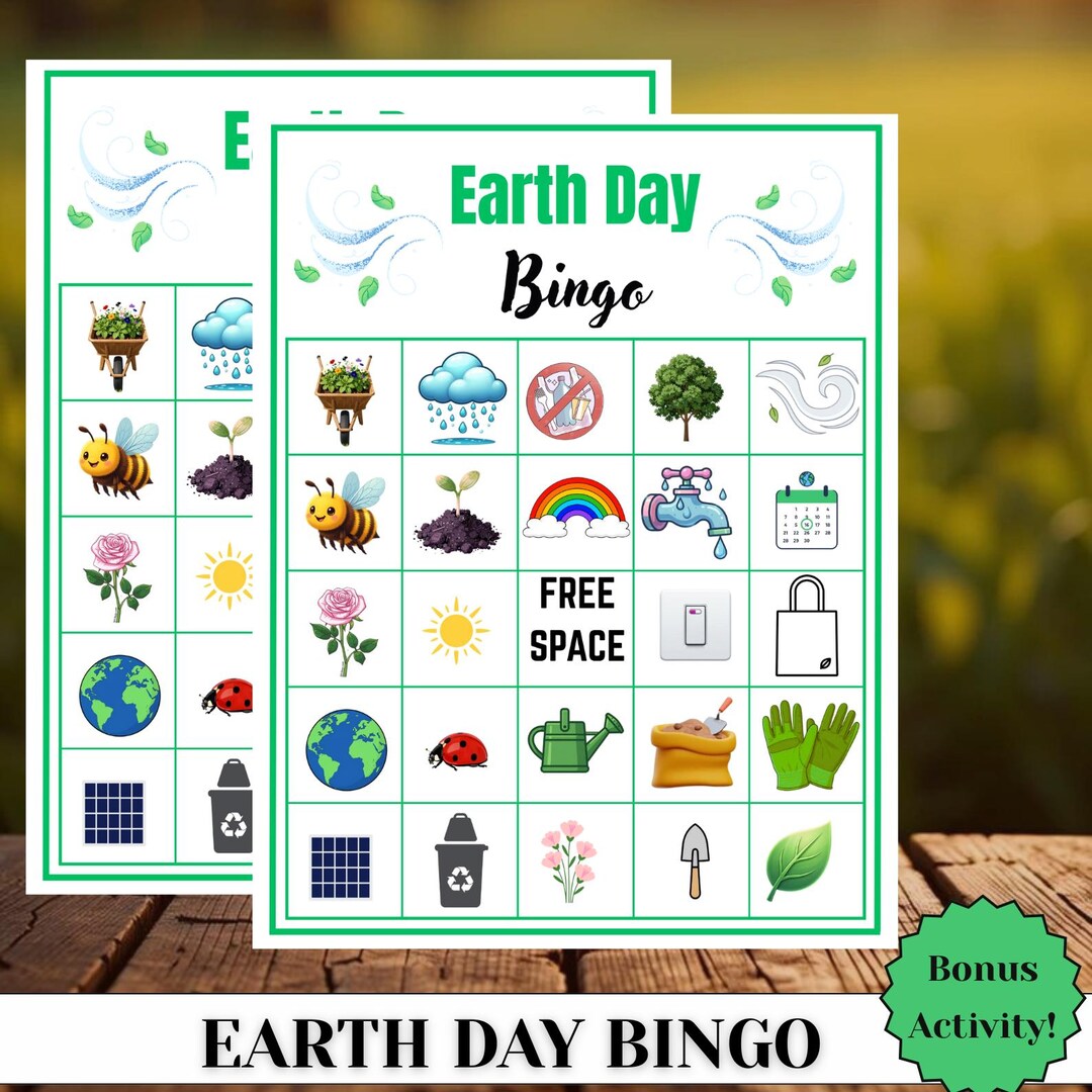 Earth Day Bingo Game Printable Canva Template | Kids Bingo Cards Nature ...