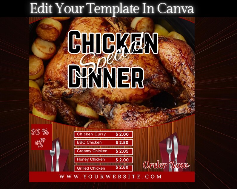 Editable Chicken Dinner Flyer Template: Restaurant Food Promo ...