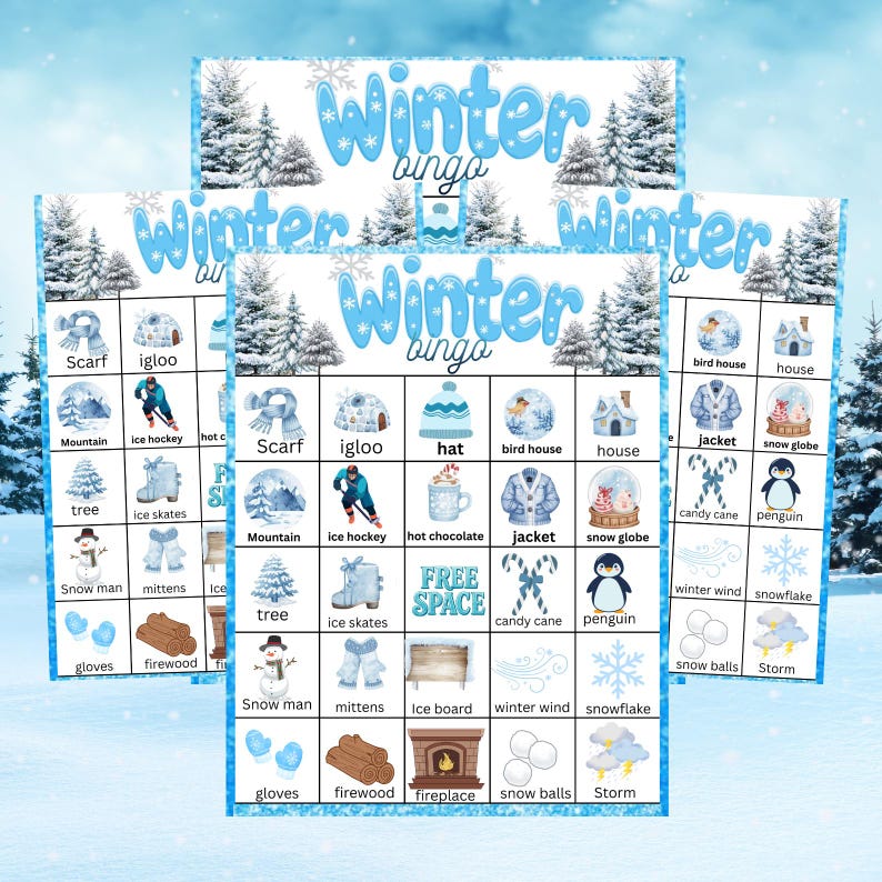 Winter Bingo Cards | Kids Bingo Cards & Holiday Bingo for Winter ...