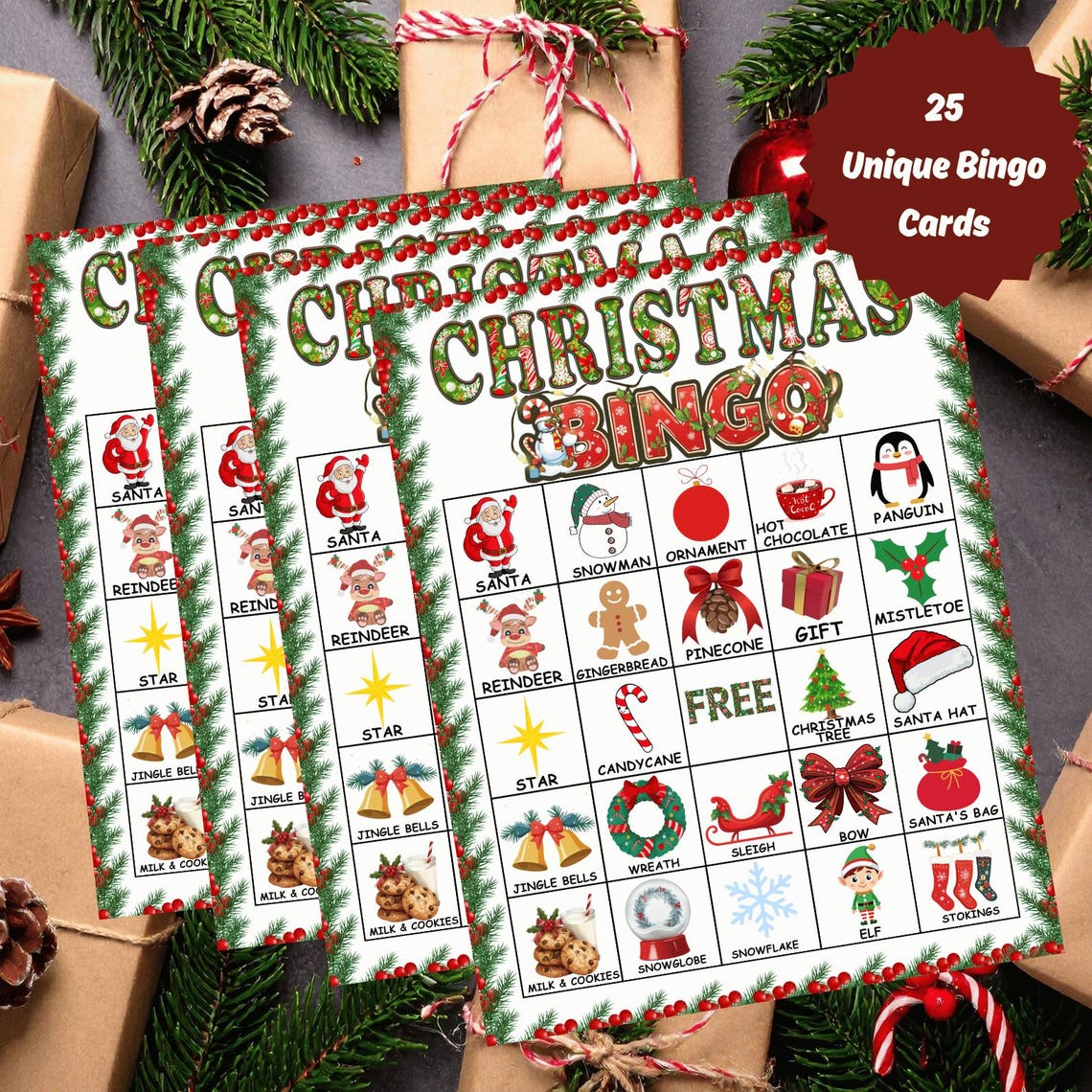 25 Christmas Bingo Cards | Printable Christmas Bingo Game for Kids ...