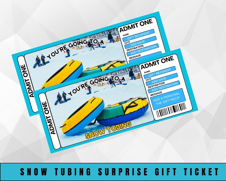Editable Snow Tubing Gift Ticket, Winter Sports Surprise Voucher ...