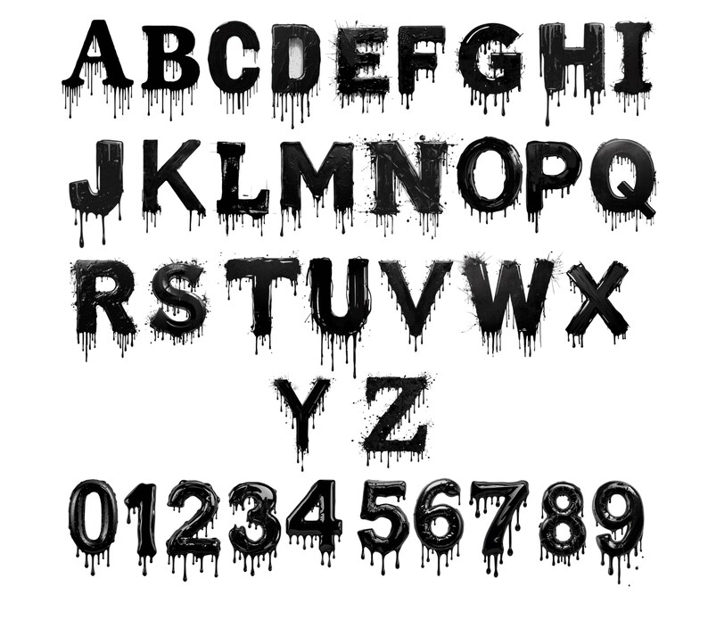 Dripping Font | Drip Alphabet & Numbers | Dripping Letters PNG Cut ...