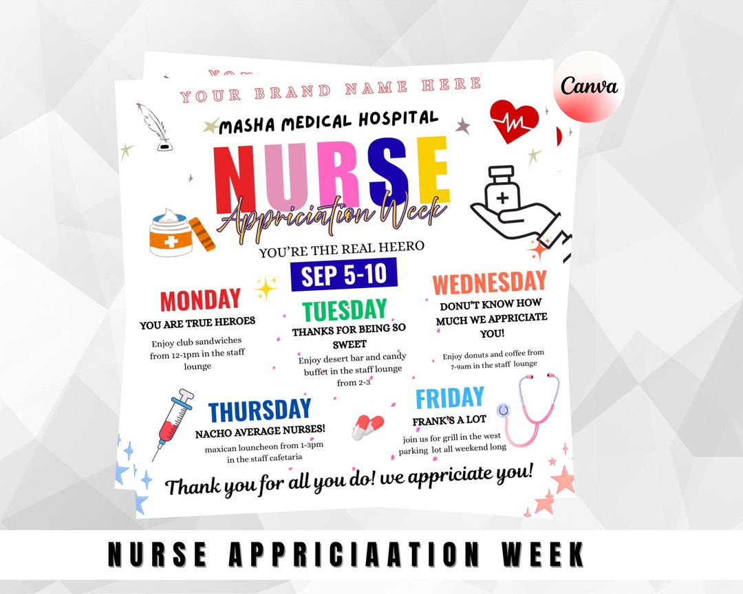 Nurse Appreciation Week Itinerary Flyer: Healthcare Event Schedule ...