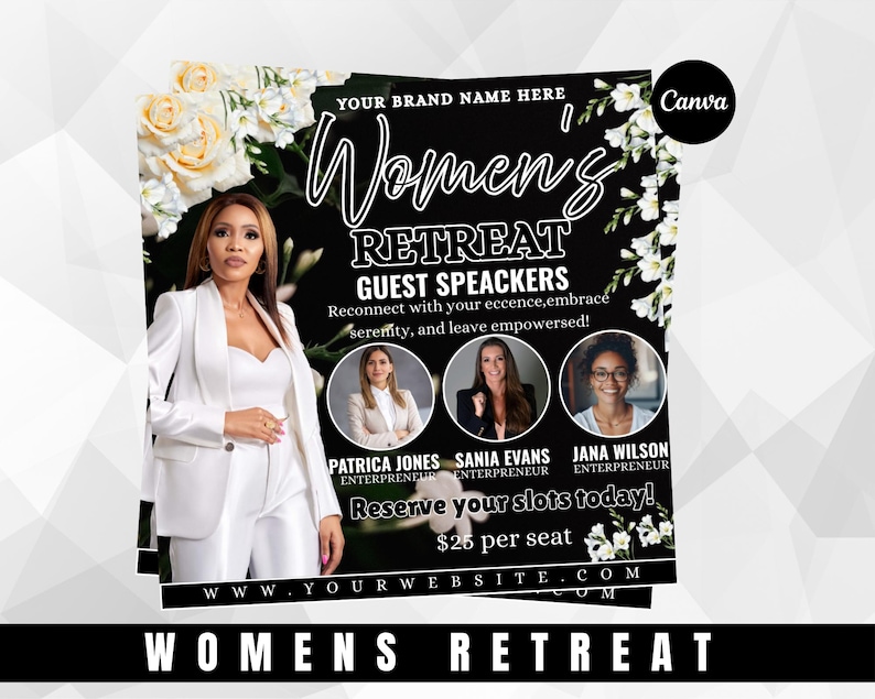 Floral Women's Retreat Flyer Template: Editable Canva Design (digital ...