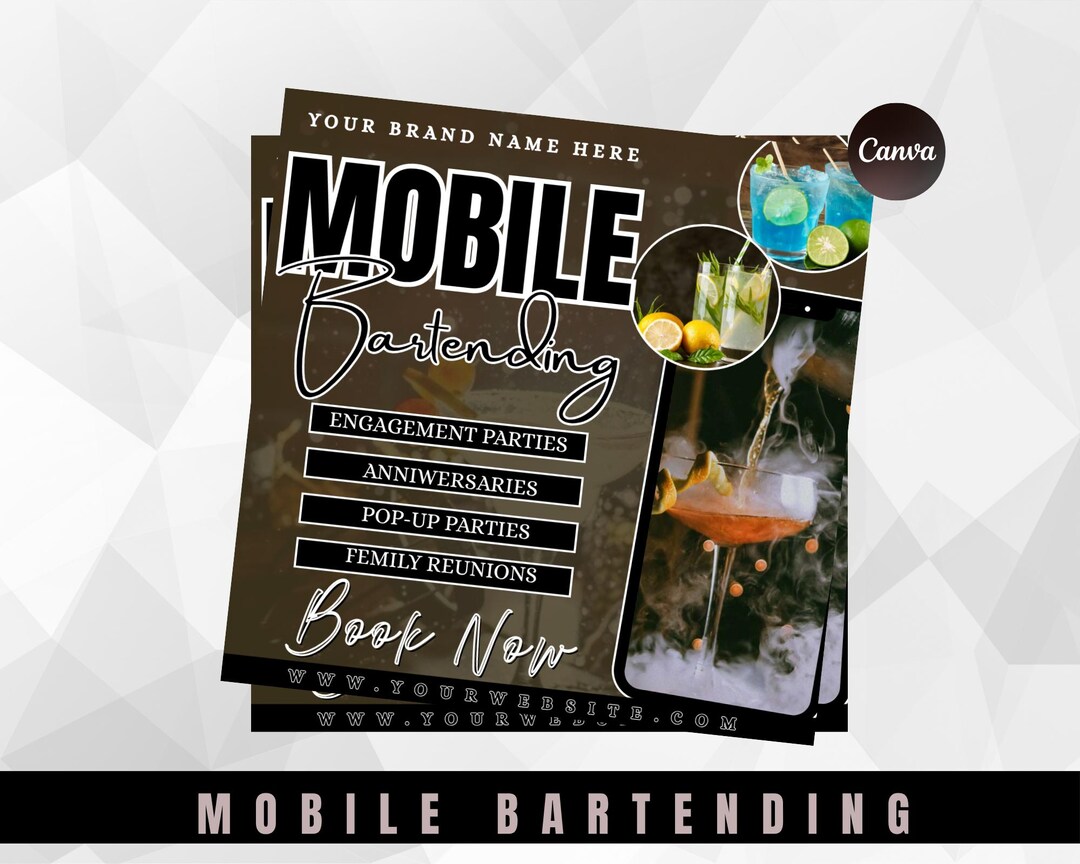 Mobile Bartending Flyer Template: Editable Event Invite (canva, Digital ...