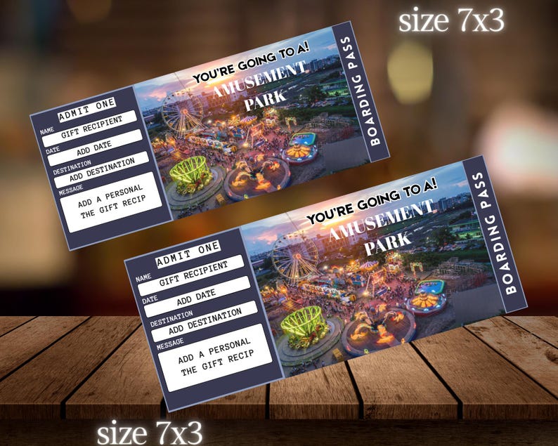 Editable Amusement Theme Park Ticket, Surprise Trip Gift Voucher ...