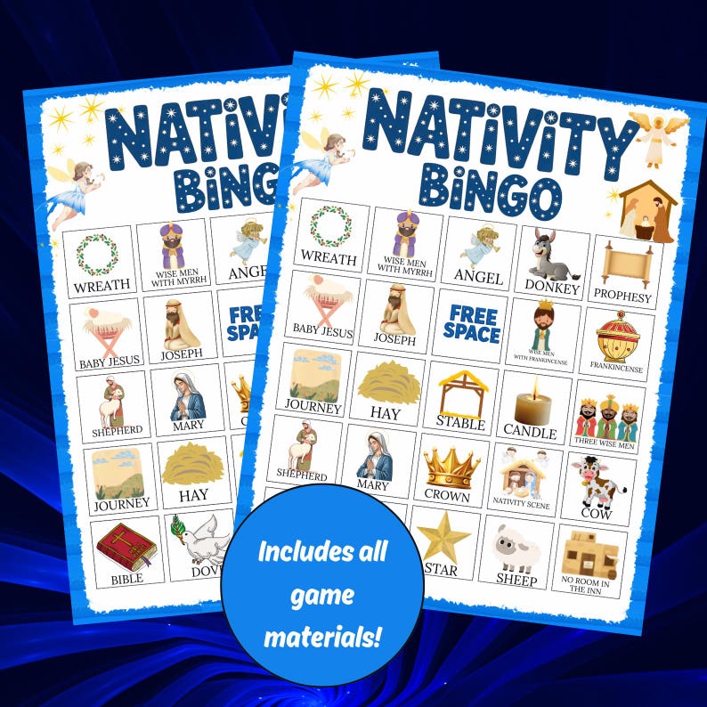 Nativity Bingo Christmas Bible Bingo Cards Bible Games Christmas Bingos ...