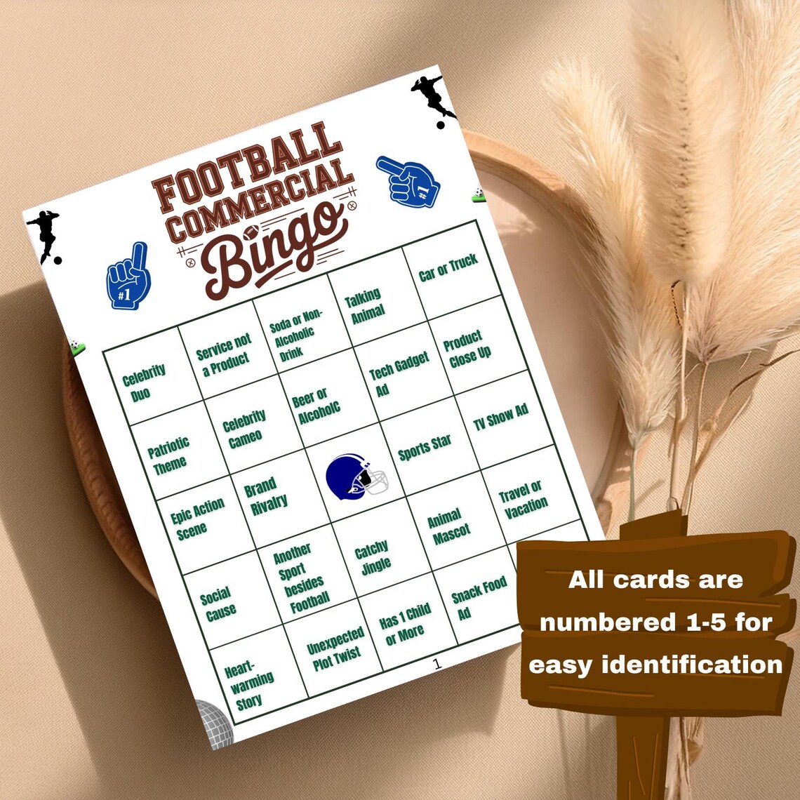 Football Party Bingo, 20 Unique Printable Football Bingo Cards ...