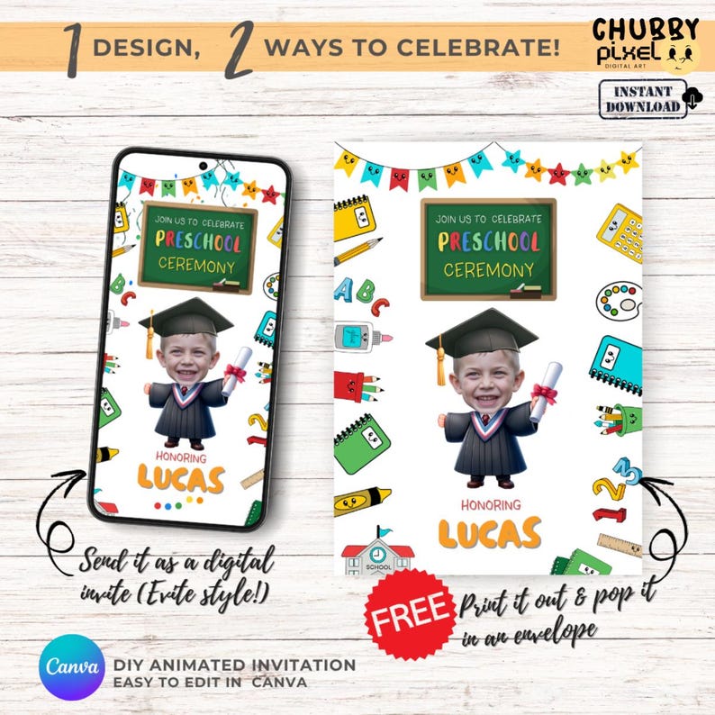 Editable Preschool Graduation Invitation Animated Digital Evite ...