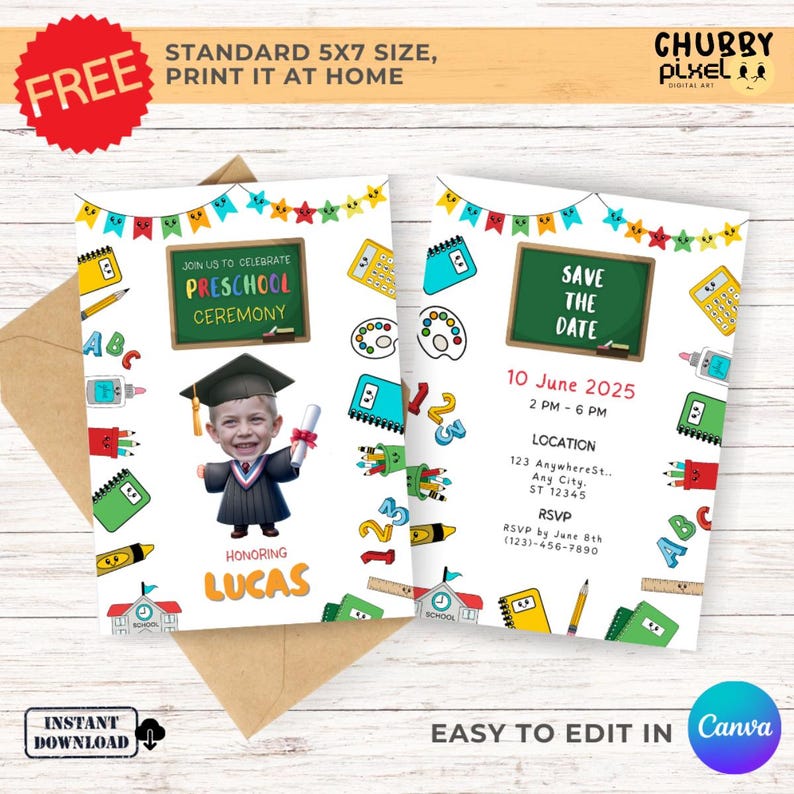 Editable Preschool Graduation Invitation Animated Digital Evite ...