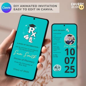Pharmacist Graduation Video Invitation: Rx Theme, Editable Canva ...