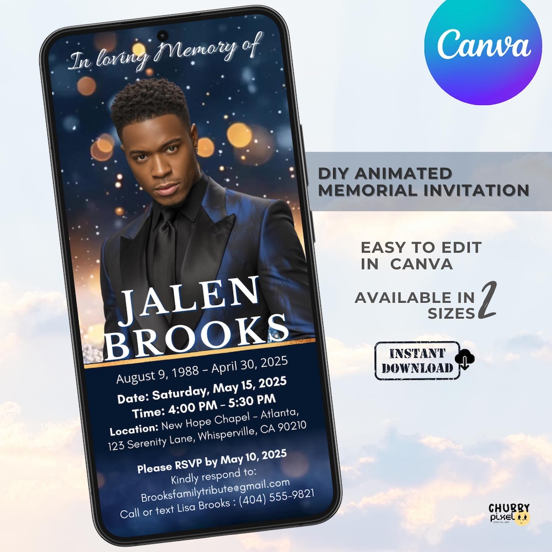 Animated Memorial Invitation: Deep Blue Funeral Announcement (canva ...