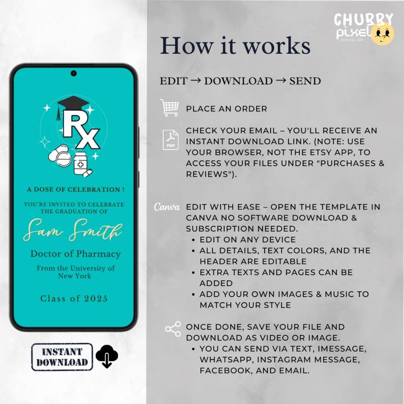 Pharmacist Graduation Video Invitation: Rx Theme, Editable Canva ...
