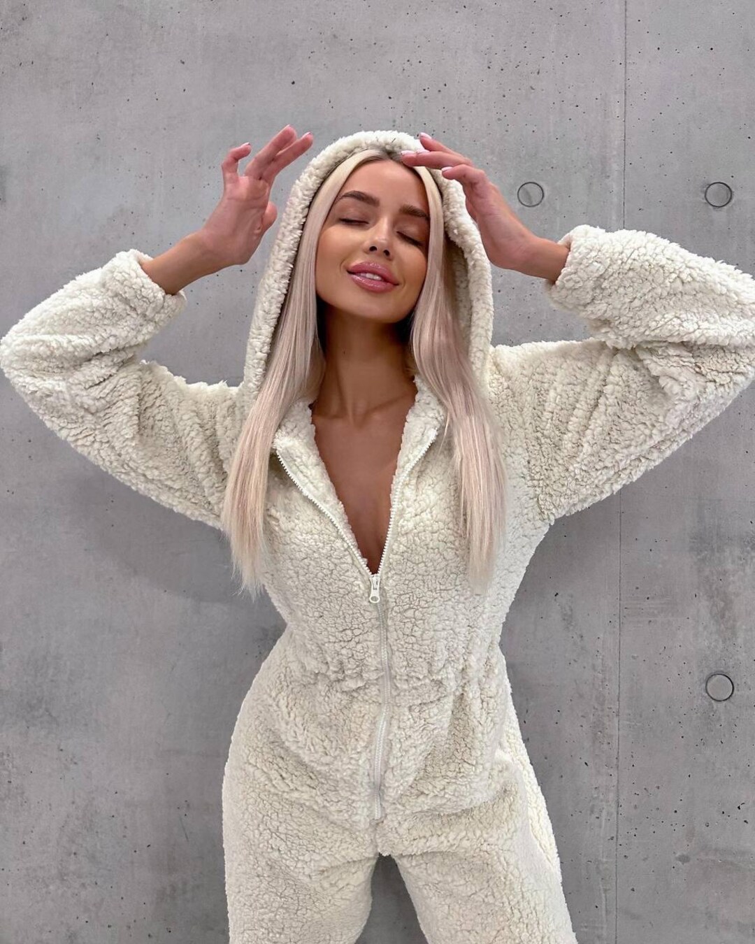 Handmade Teddy Fleece Jumpsuit – Plush Loungewear Romper With Hood - Etsy