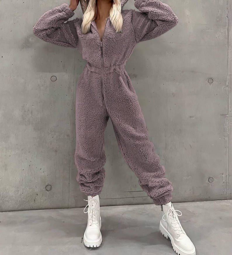 Handmade Teddy Fleece Jumpsuit – Plush Loungewear Romper With Hood - Etsy