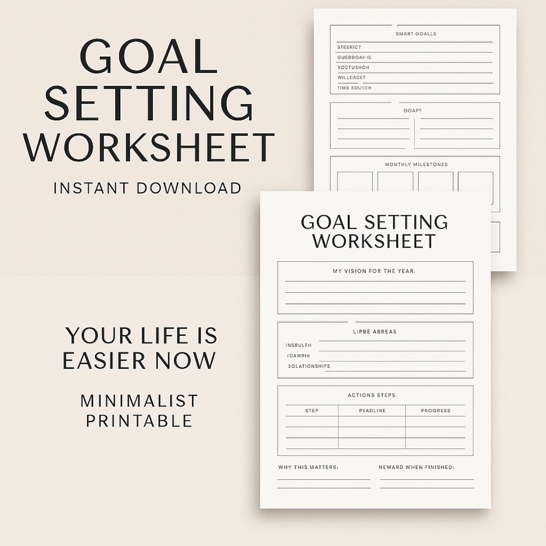 Printable Goal Setting Worksheet | SMART Goal Planner PDF | Minimalist ...