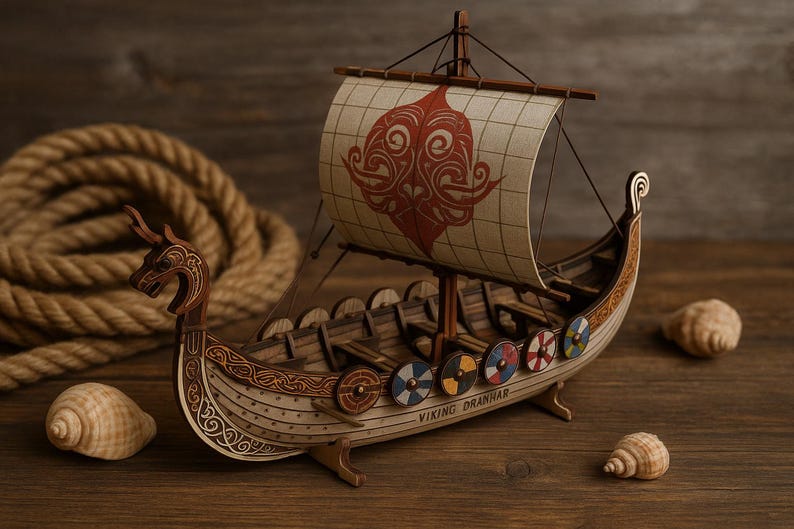 Wooden Viking Ship Model – Battle Dragon Assembly Kit – Gift for Men ...