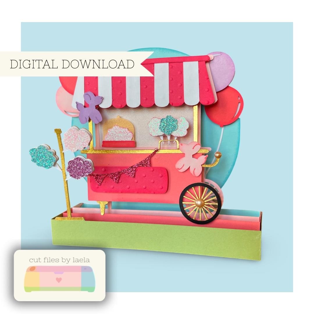 3D Cotton Candy Cart Box Card SVG | Carnival Party (digital Download ...