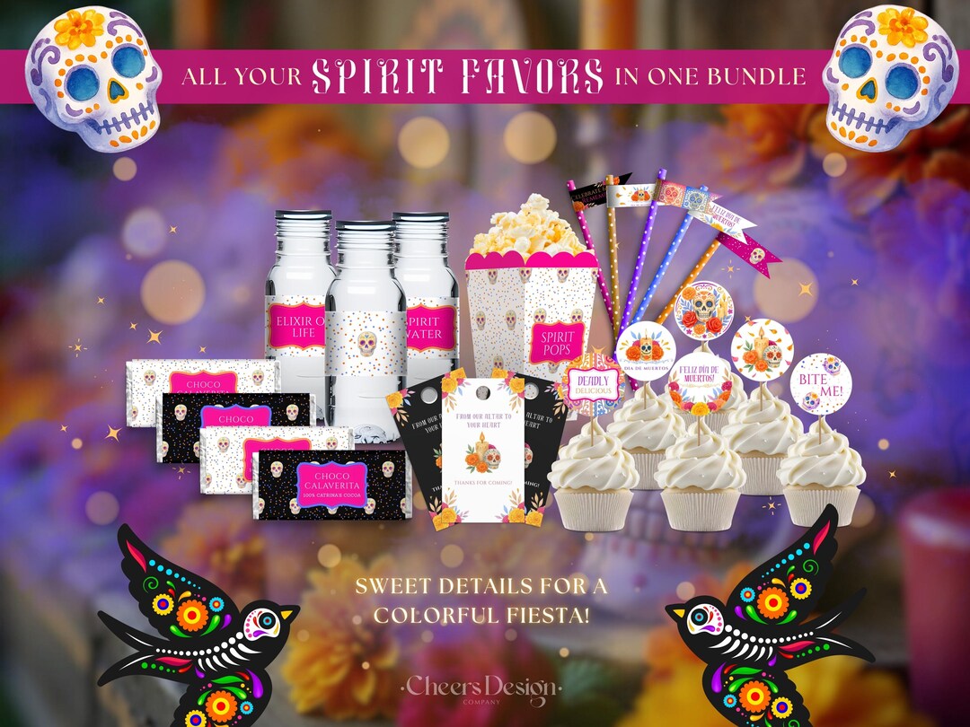 Day of the Dead Party Pack | Sugar Skull Favor Bundle | Editable Canva ...