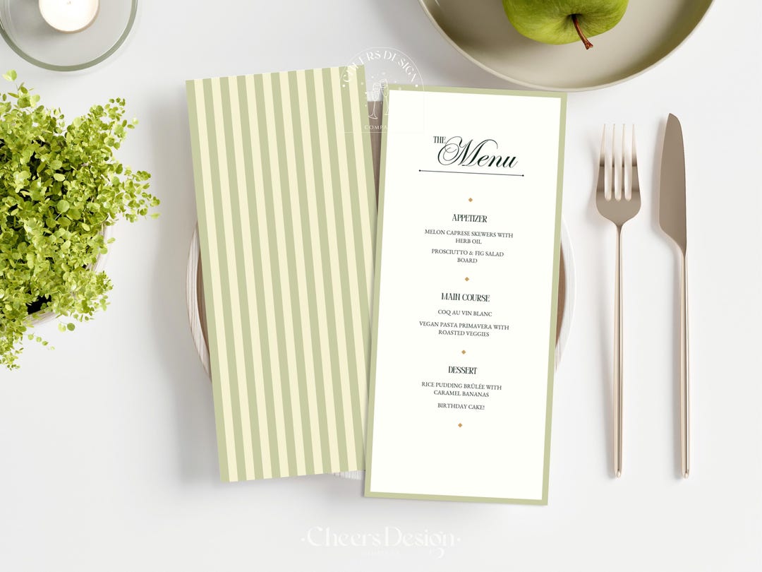 Green and Gold Menu Card Template: Elegant Old Money Design (4x9 ...