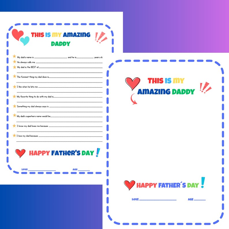 Printable Father's Day - Fill in the Blank and Draw Activity - Father's ...