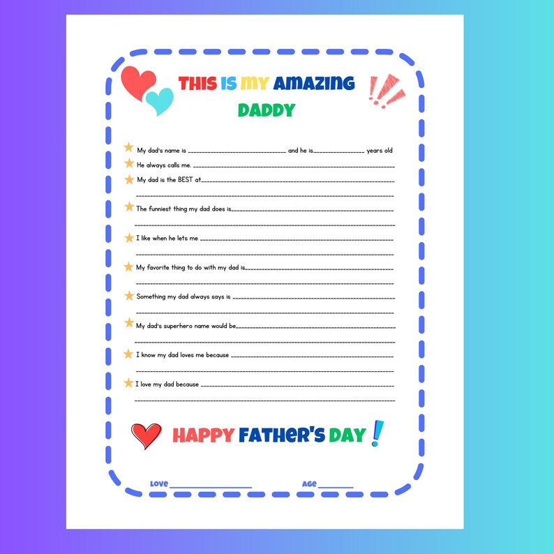 Printable Father's Day - Fill in the Blank and Draw Activity - Father's ...