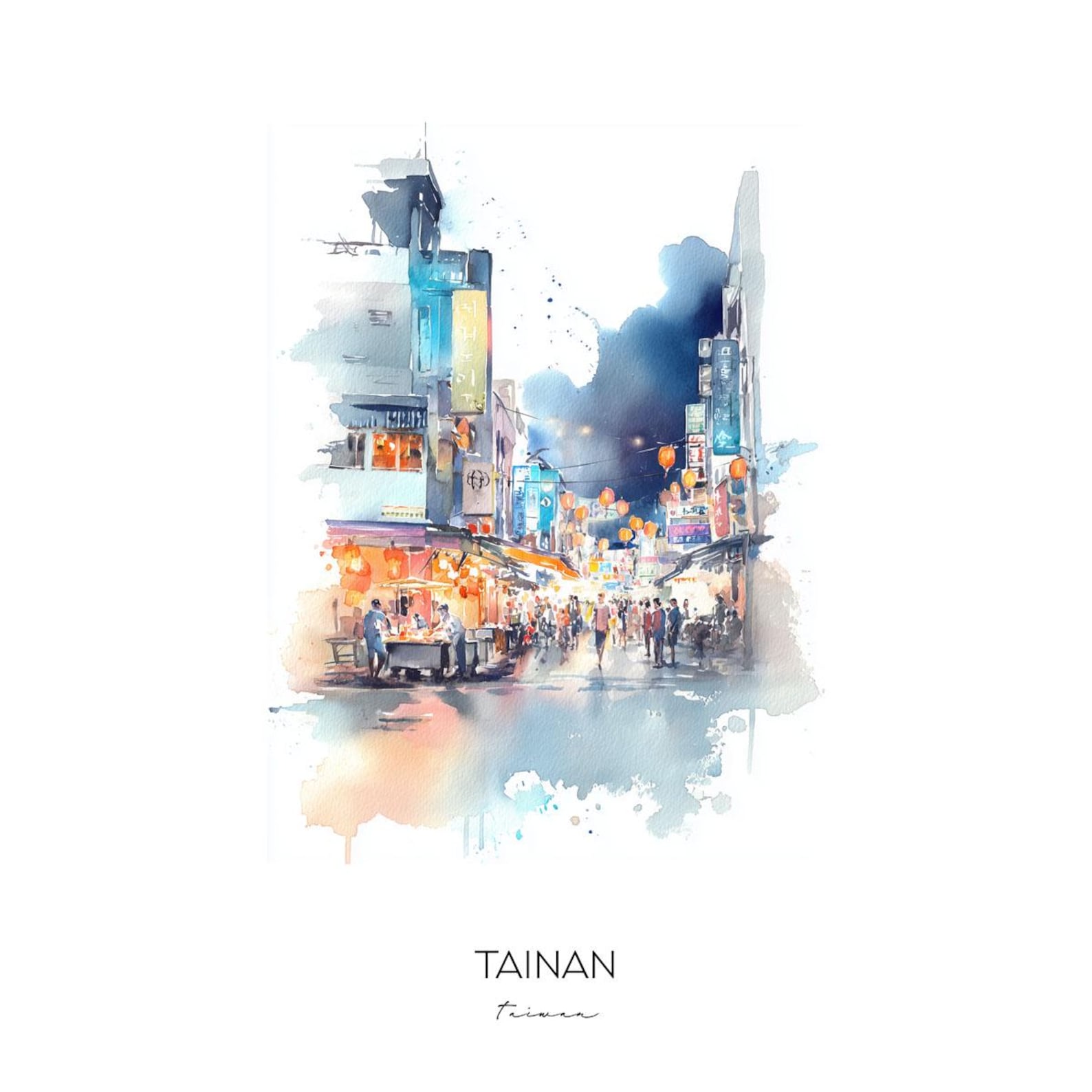 Tainan Taiwan Watercolor Art Print - Skyline Cityscape Wall Art ...