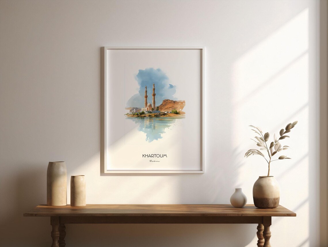 Khartoum Sudan Watercolor Art Print - Cityscape Landscape Wall Art Home ...