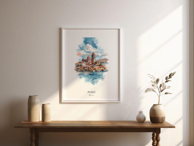 Puno Peru Watercolor Art Print - Skyline Cityscape Wall Art - Travel ...