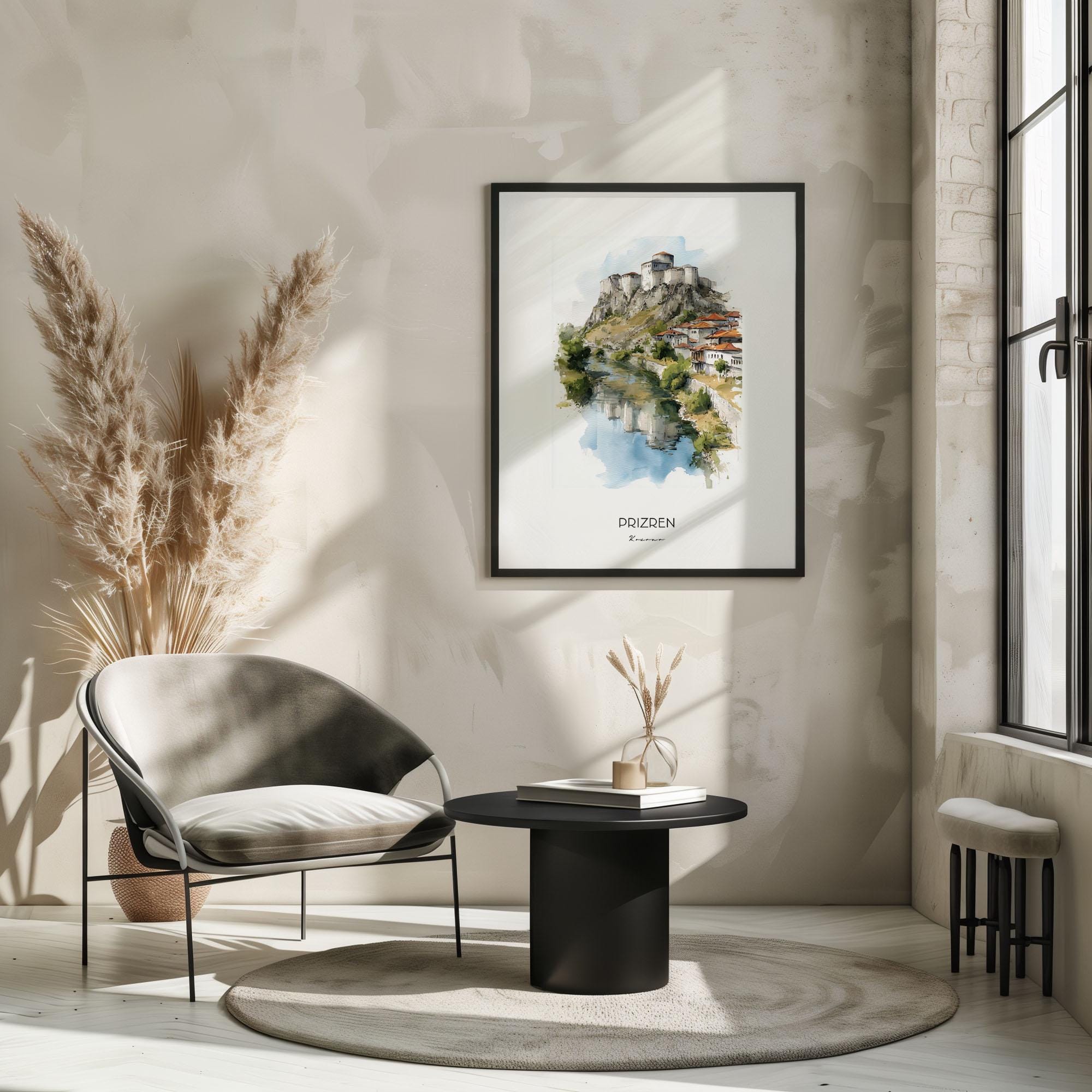 Prizren Kosovo Watercolor Art Print - Cityscape Landscape Wall Art Home ...