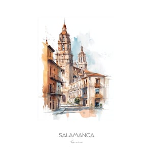Salamanca Spain Watercolor Art Print - Cityscape Wall Art Home Decor ...