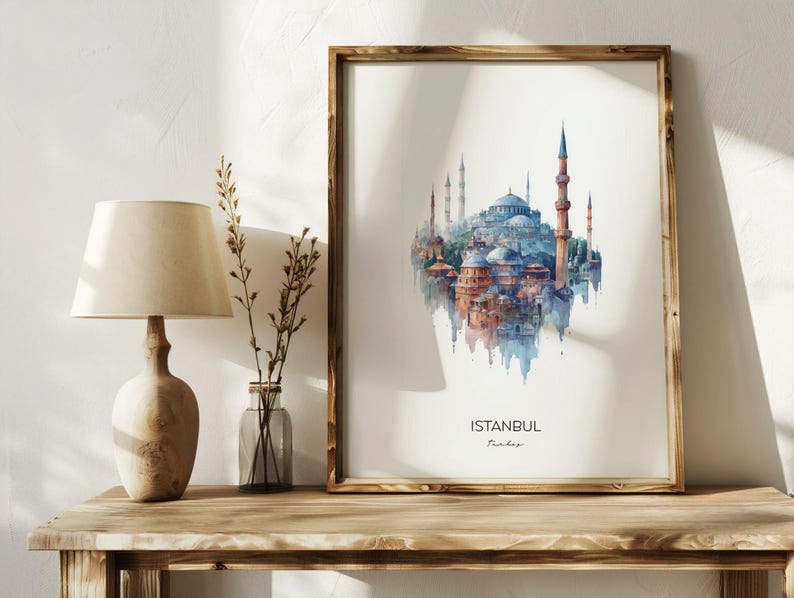 Istanbul Turkey Watercolor Art Print - Iconic Cityscape Wall Art ...