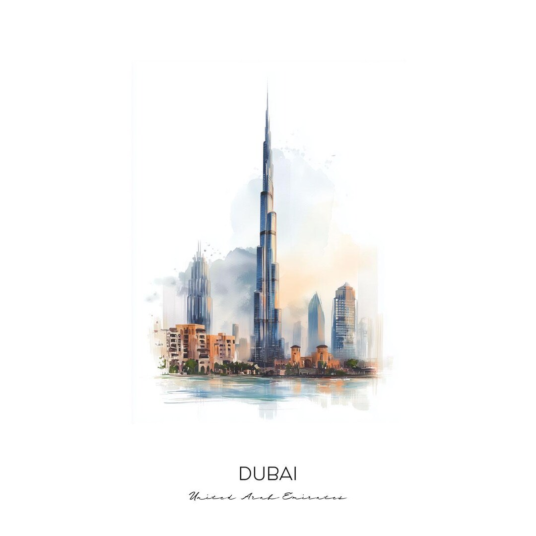 Dubai United Arab Emirates Watercolor Art Print - Cityscape Wall Art ...