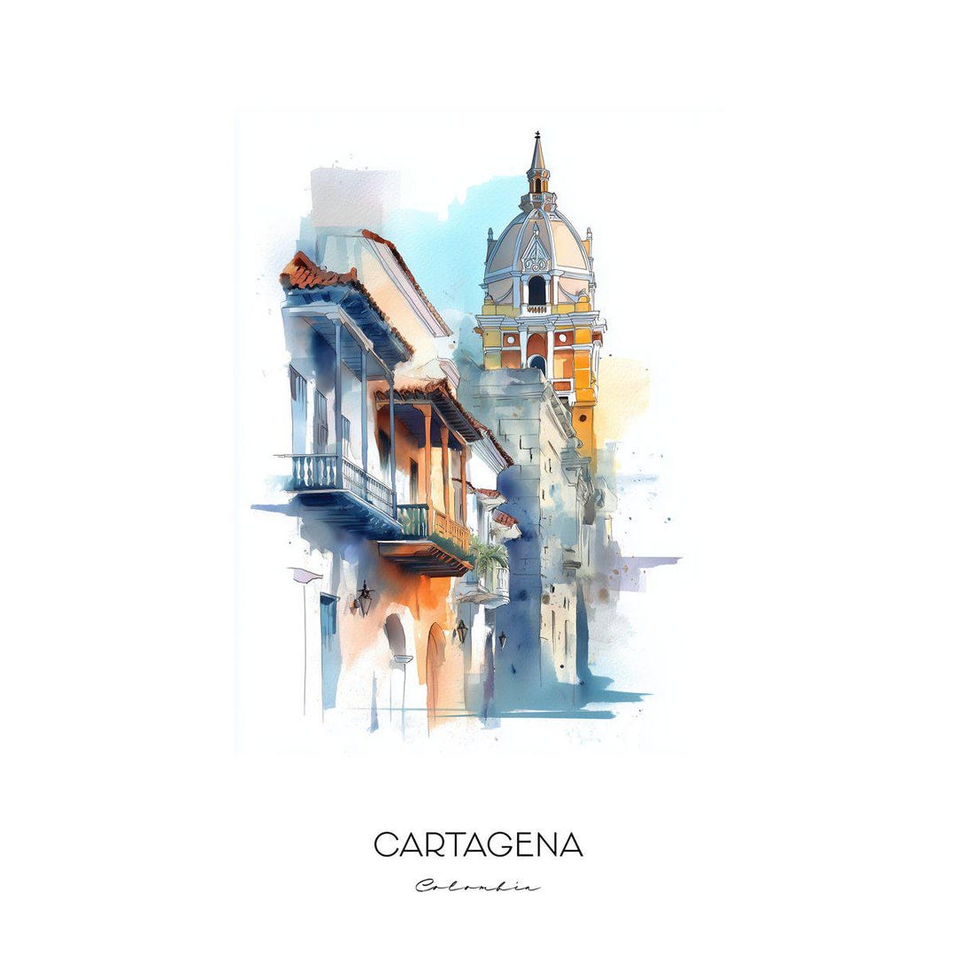 Cartagena Colombia Watercolor Art Print - Stunning Cityscape Wall Art ...