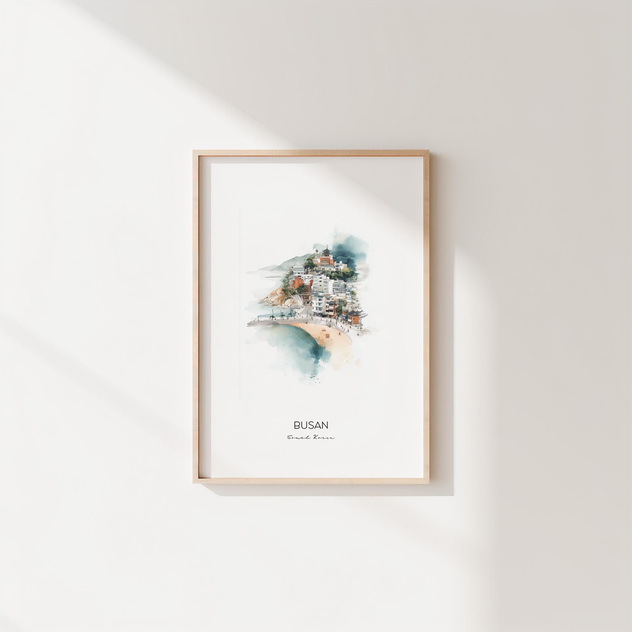 Busan South Korea Watercolor Art Print - Cityscape Landscape Wall Art ...