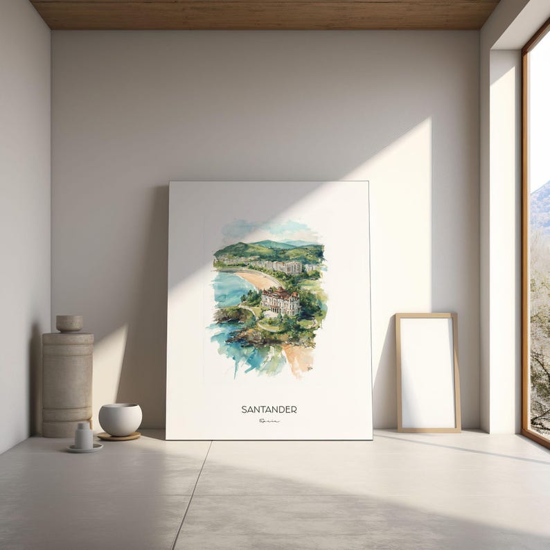 Santander Spain Watercolor Art Print - Cityscape Landscape Wall Art ...