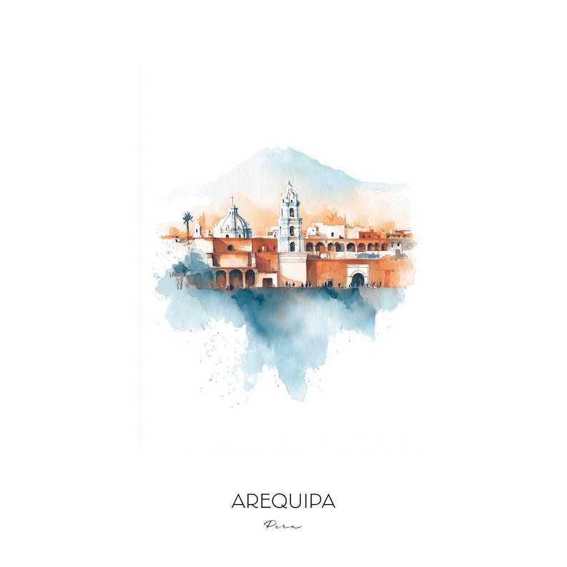 Arequipa Peru Watercolor Art Print - Vibrant Cityscape Wall Art Peru ...