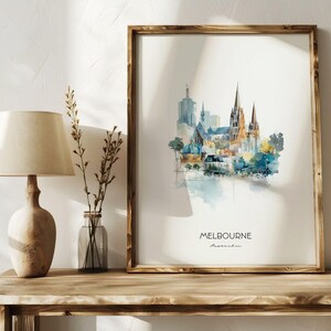 Melbourne Australia Watercolor Art Print - Cityscape Wall Art Home ...