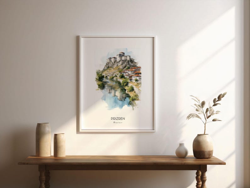 Prizren Kosovo Watercolor Art Print - Cityscape Landscape Wall Art Home ...