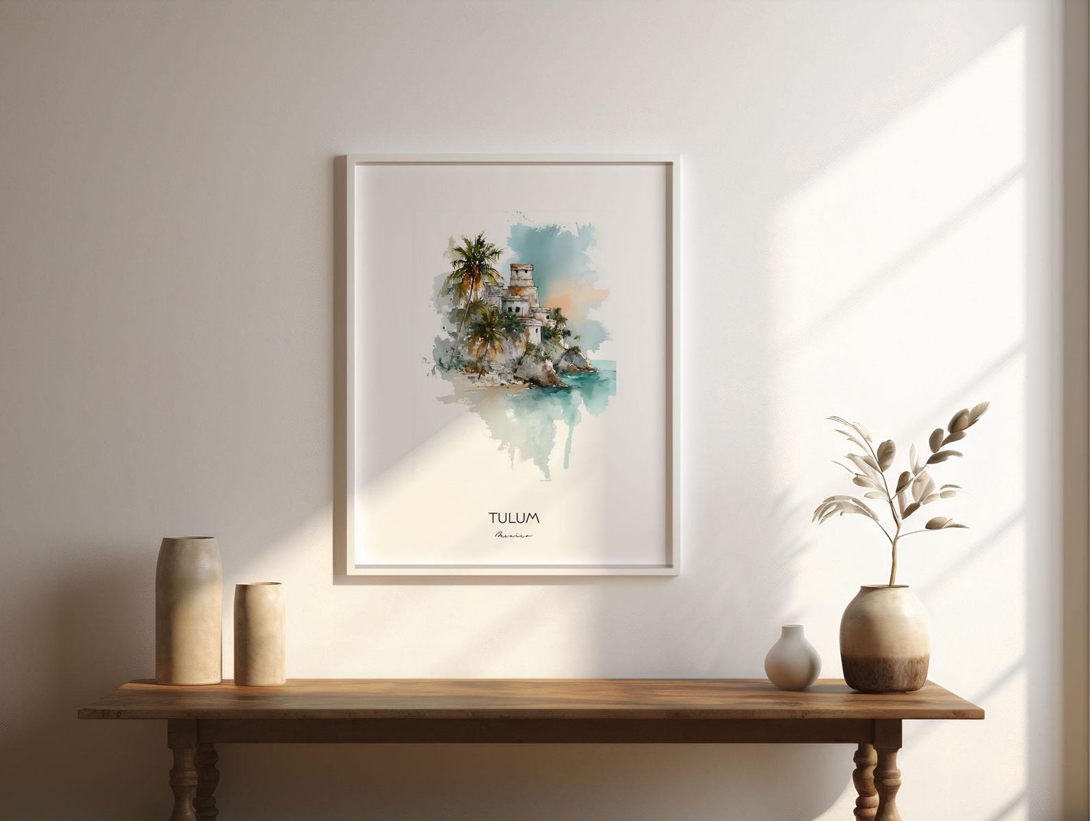 Tulum Mexico Watercolor Art Print - Colorful Cityscape Wall Art Home ...